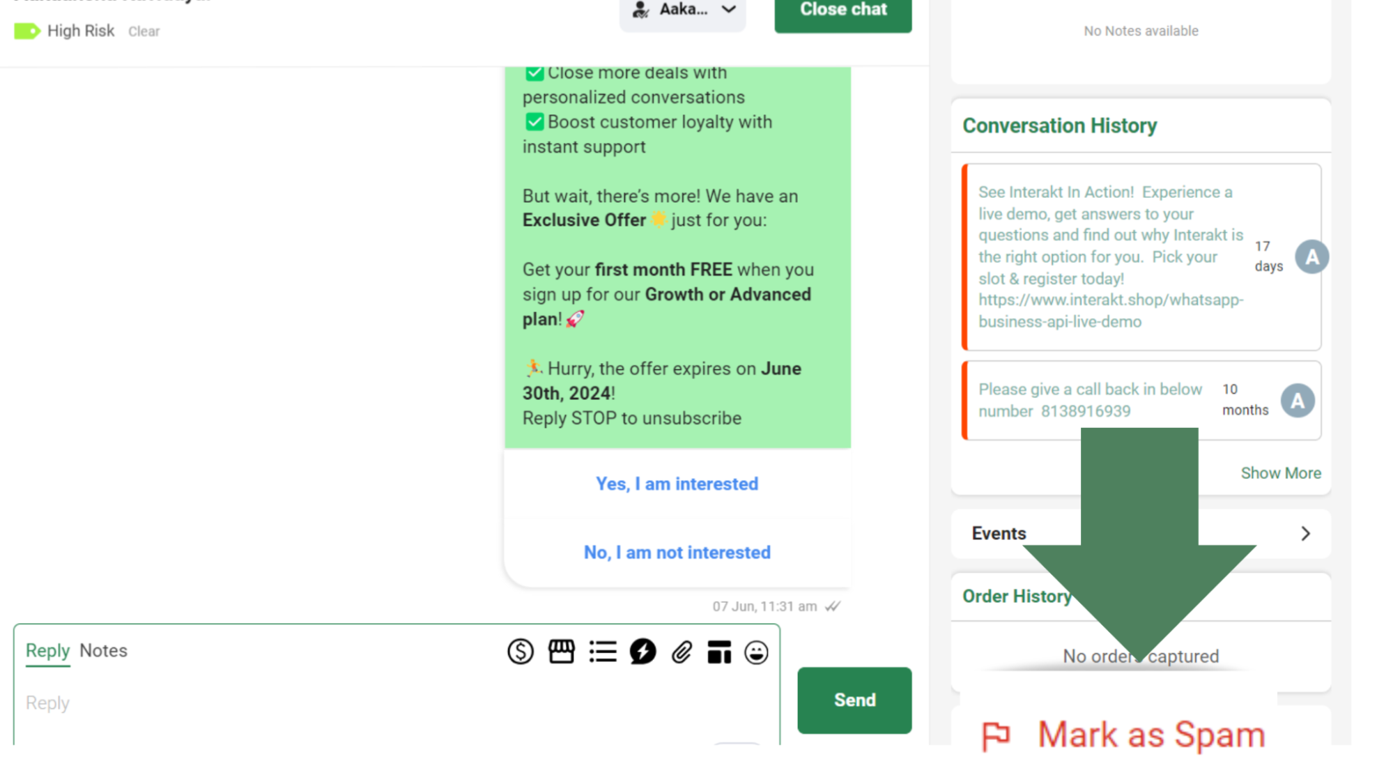 How to use the User Spam feature on Interakt?