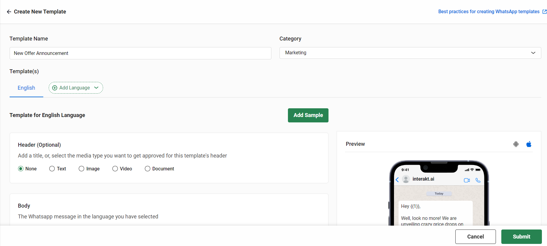 How to create new WhatsApp Business Templates on Interakt?