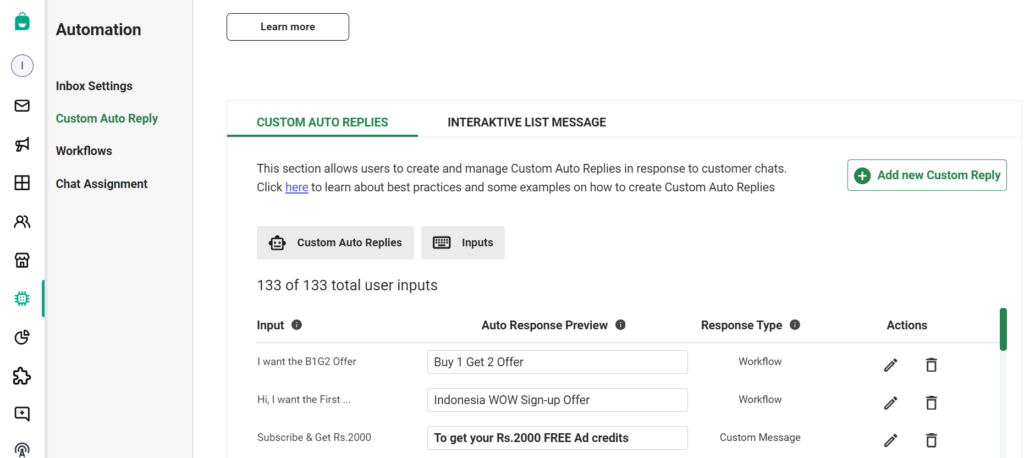 How to setup Custom Auto replies for FAQ's on Interakt?