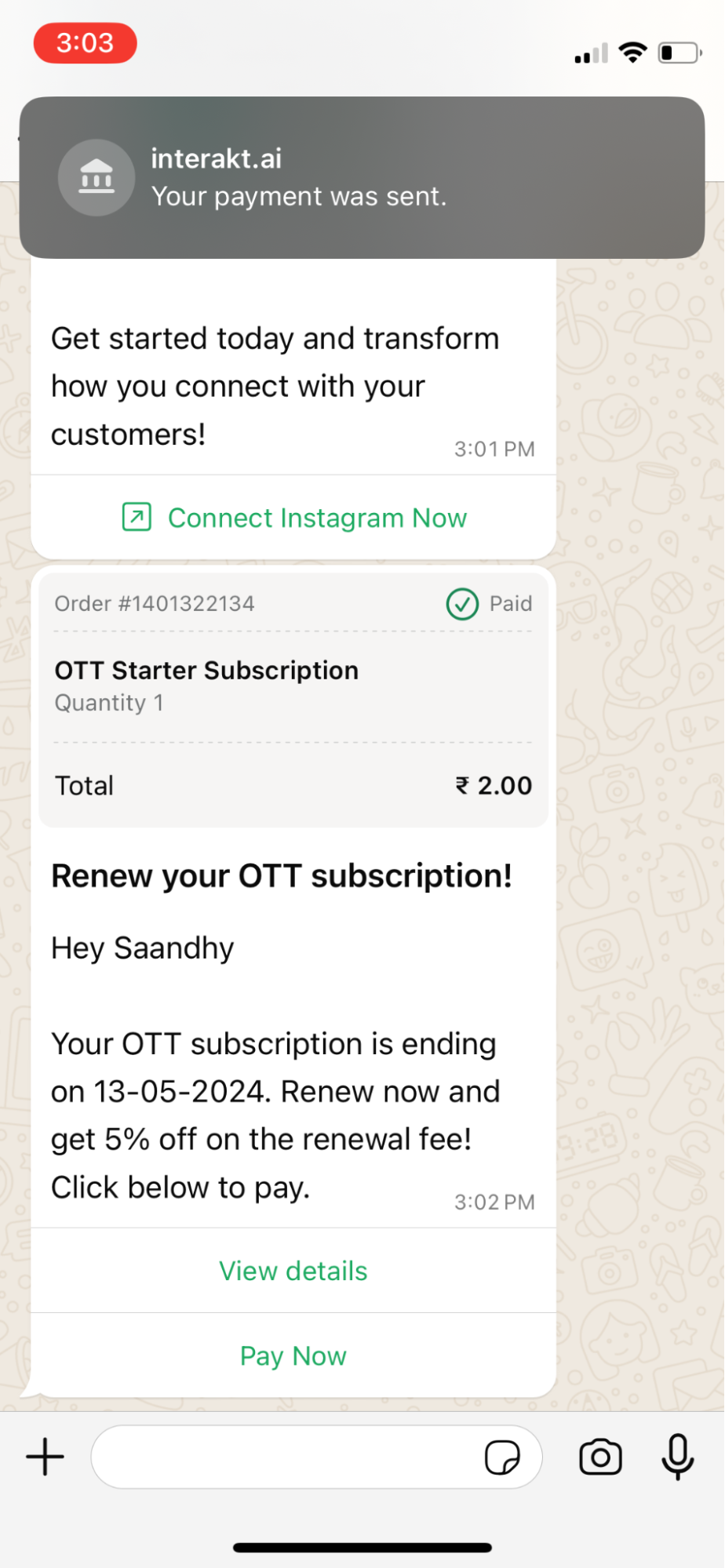 Collect payments via WhatsApp Pay notifications